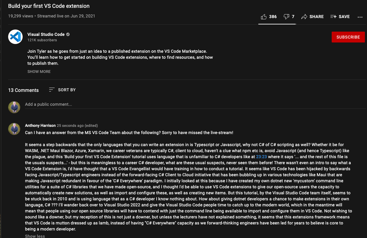 C# dotnet capacity to build VS Code Extensions · Issue #136167 ...