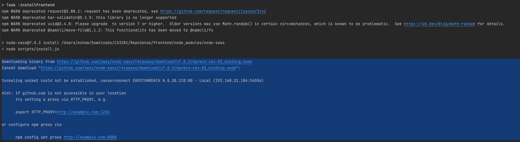 Issue with setting up node environment with proxy on macOS · Issue #1847 · reposense/RepoSense ...