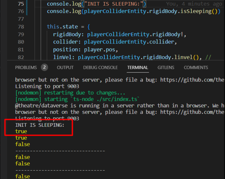 rigidBody.sleep() actually doesnt send dynamic rigidBody to sleep on first world.step() for this ...
