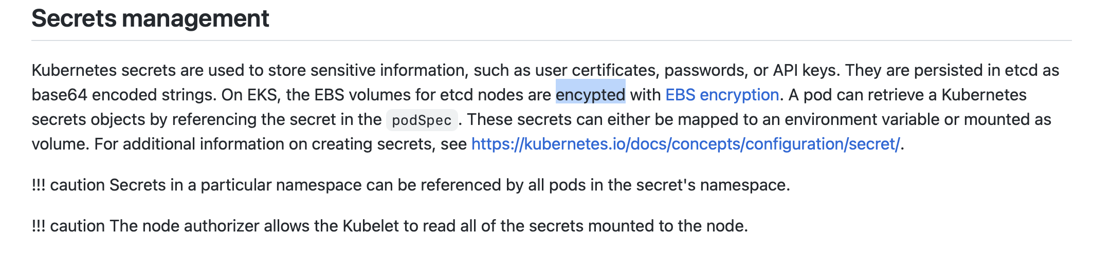 Typo: encrypted in Secrets management section of Data encryption and ...
