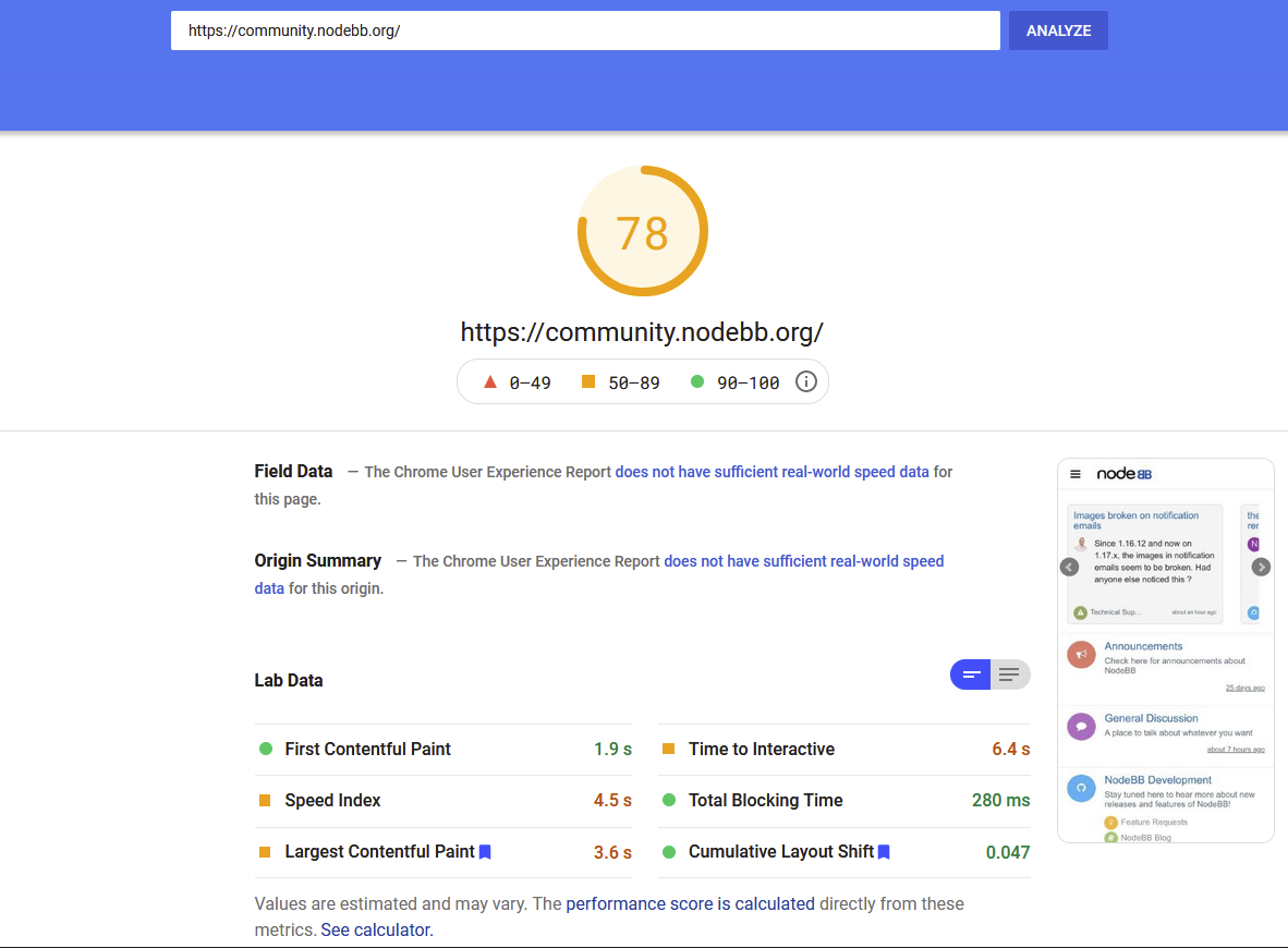 Google pagespeed score is getting lower and lower · Issue #9515 · NodeBB/NodeBB · GitHub
