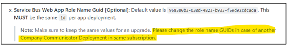 Service Bus Web App Role Name Guid handling for 2nd deployment in same ...