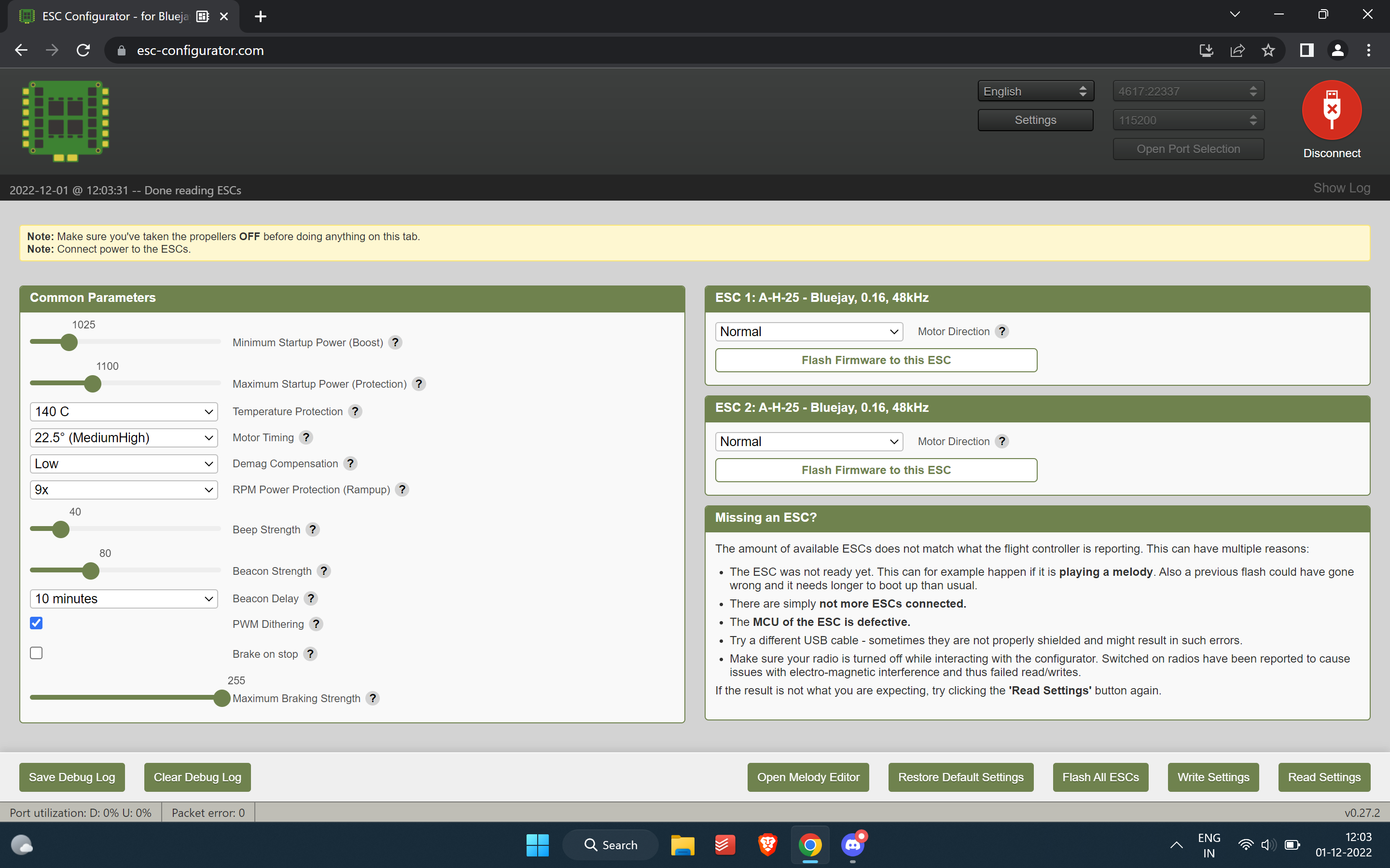 ESCs not detecting on configurator when uploaded bluejay firmware using ...