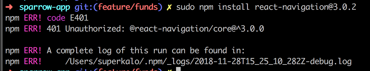 Unable To Npm Install V3 401 Unauthorized React Navigationnative301 · Issue 5300 