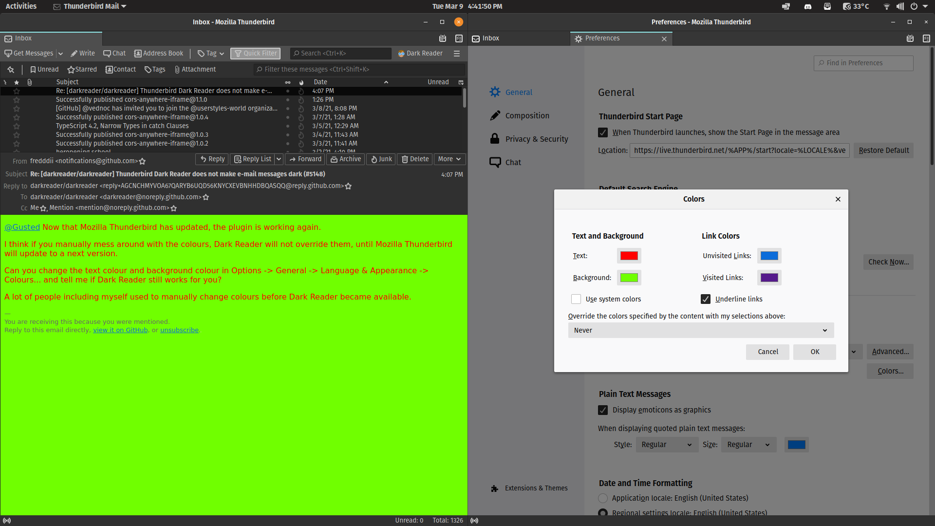 Thunderbird Dark Reader does not make e-mail messages dark · Issue ...
