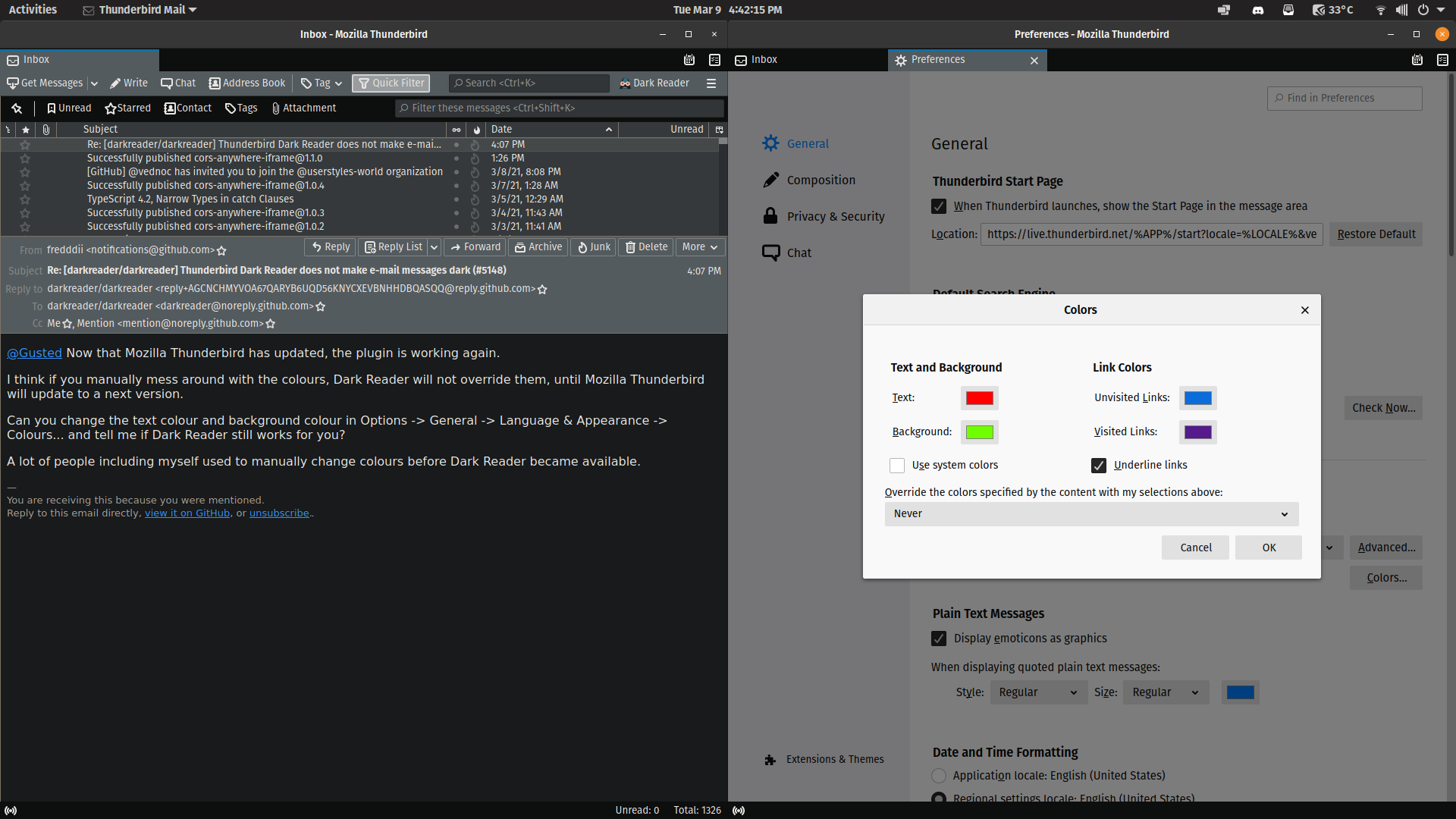 Thunderbird Dark Reader does not make e-mail messages dark · Issue ...