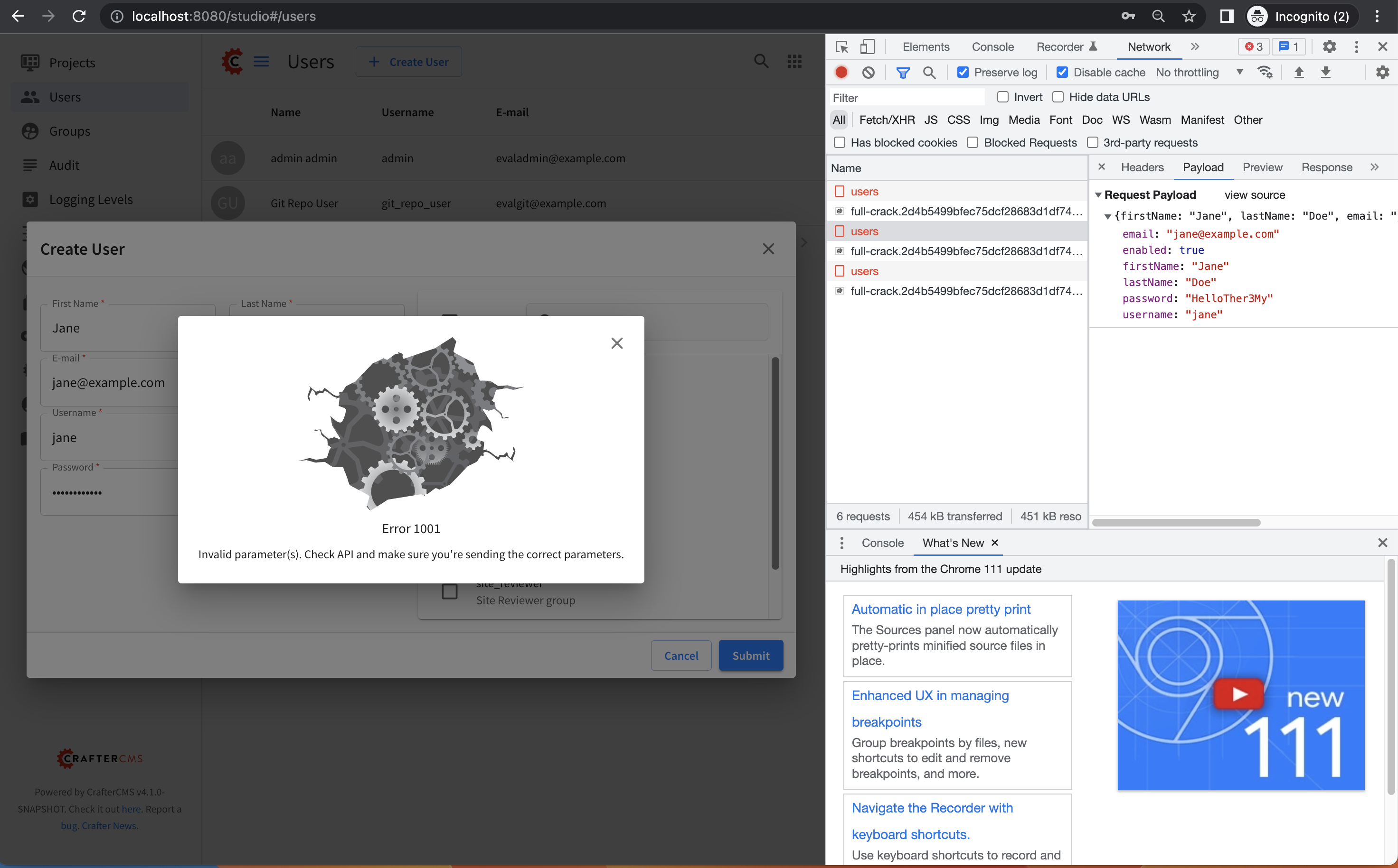 [studio-ui] Update `Users` and `Groups` form to adapt to new validation framework regex ...