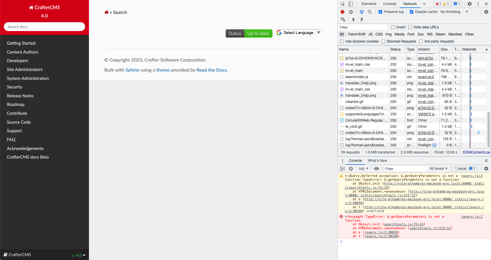 [docs] Search does not work when docs is built with Sphinx 6.1.3 · Issue #6010 · craftercms ...
