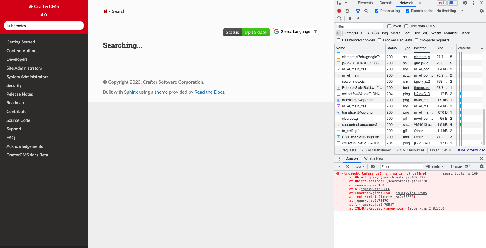 [docs] Search does not work when docs is built with Sphinx 6.1.3 · Issue #6010 · craftercms ...