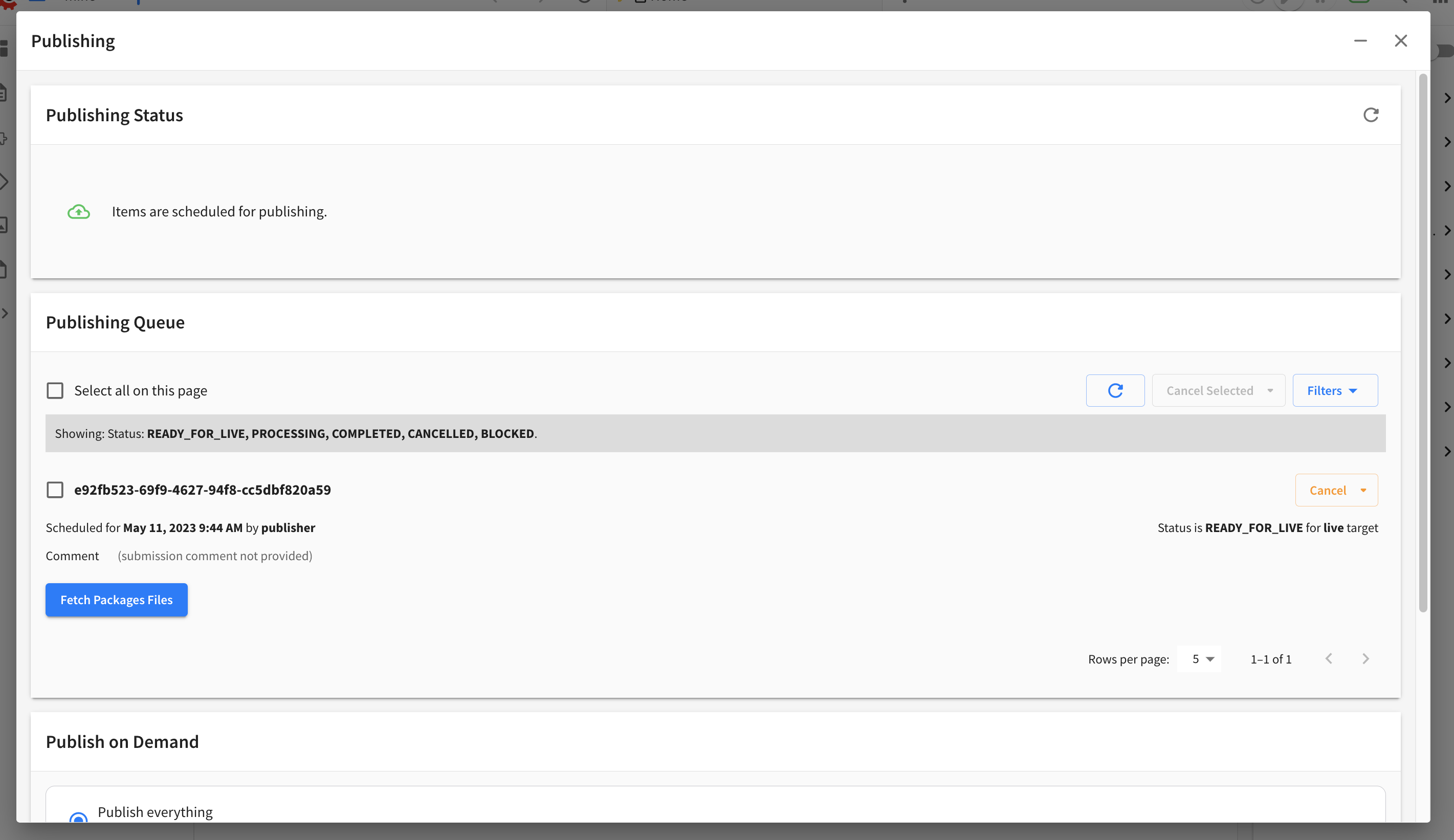 [studio-ui] Open the Publishing Dashboard when clicking on the Launcher publishing button ...