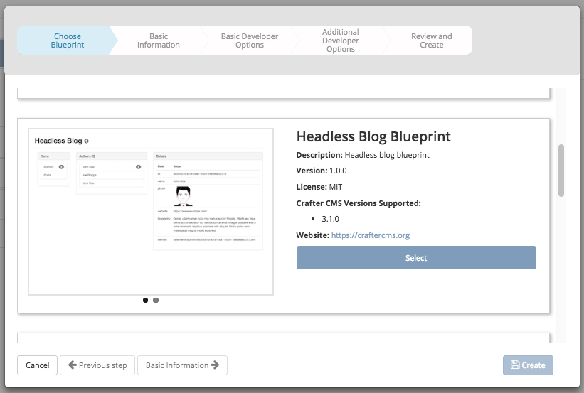 [studio-ui] Empty site is created even if bp selected in Create Site screen is not the empty bp ...