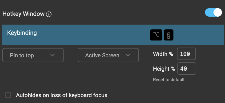 Global Hotkey Window / Quake Mode window should float / appear above fullscreen apps (on active ...