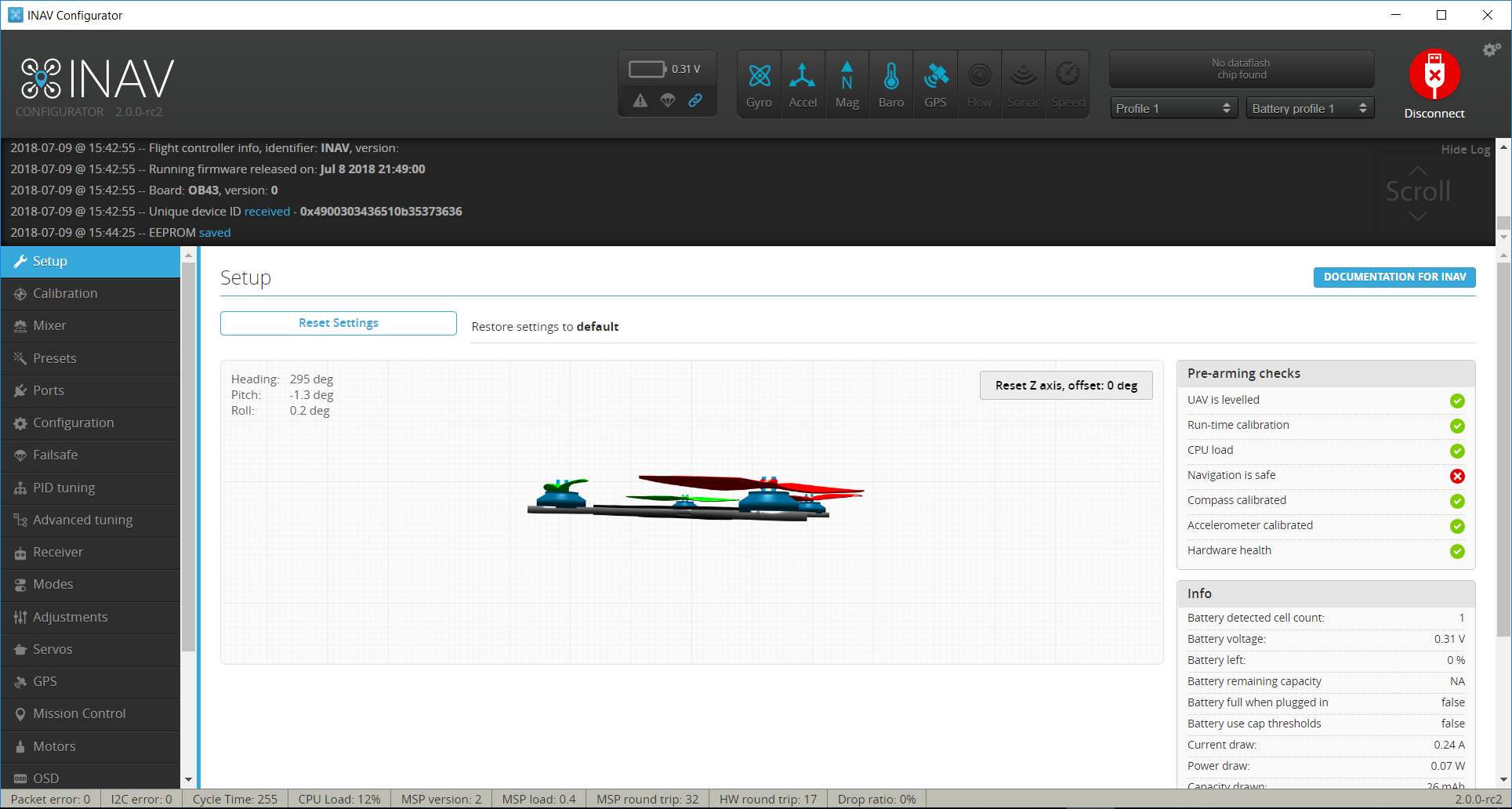 inav 2.0.0-RC2 Navigation not safe: Why? After unplugging the USB cable the motors do not start ...