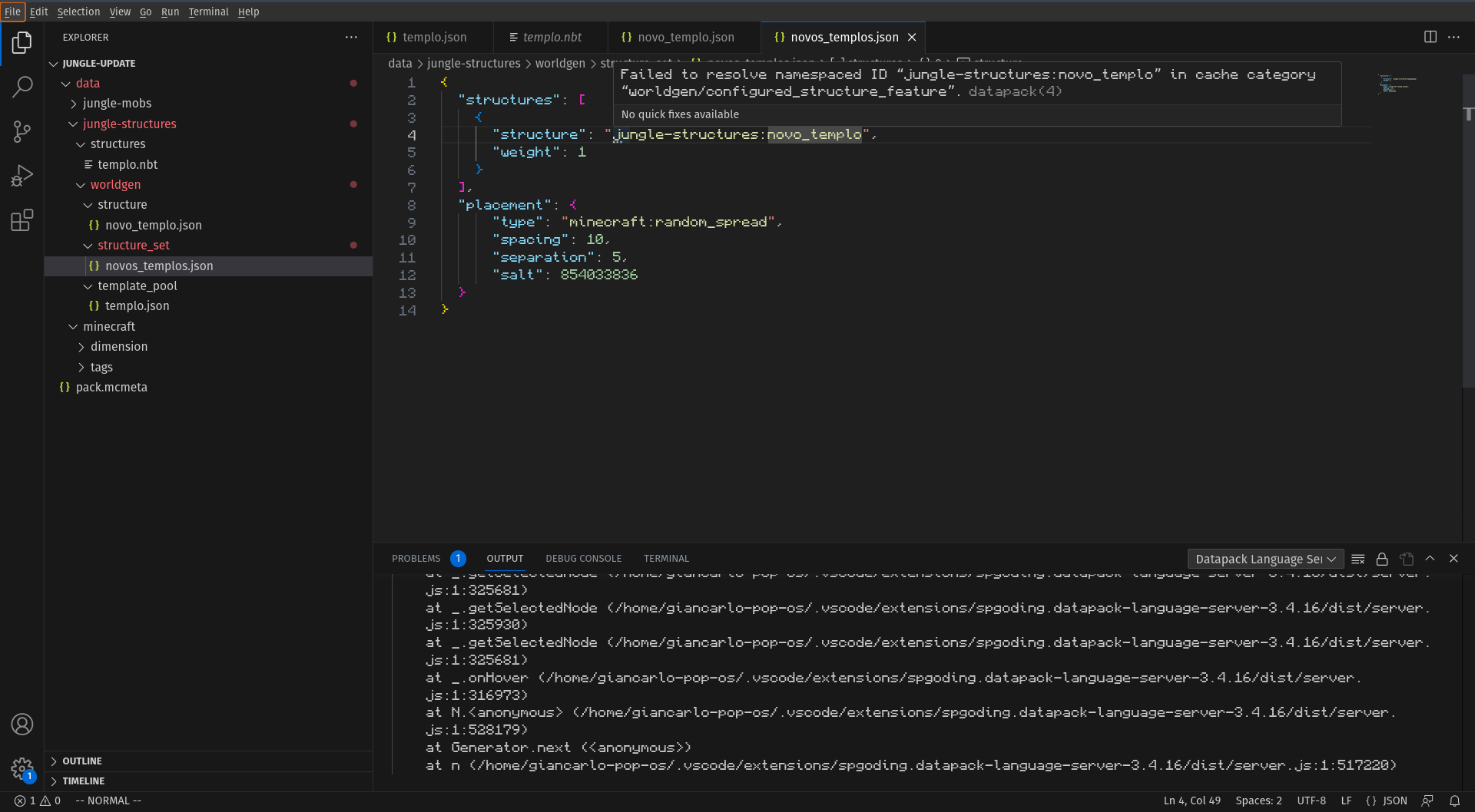 configured_sctructure_feature is required when it shouldn't be · Issue #1067 · SpyglassMC ...