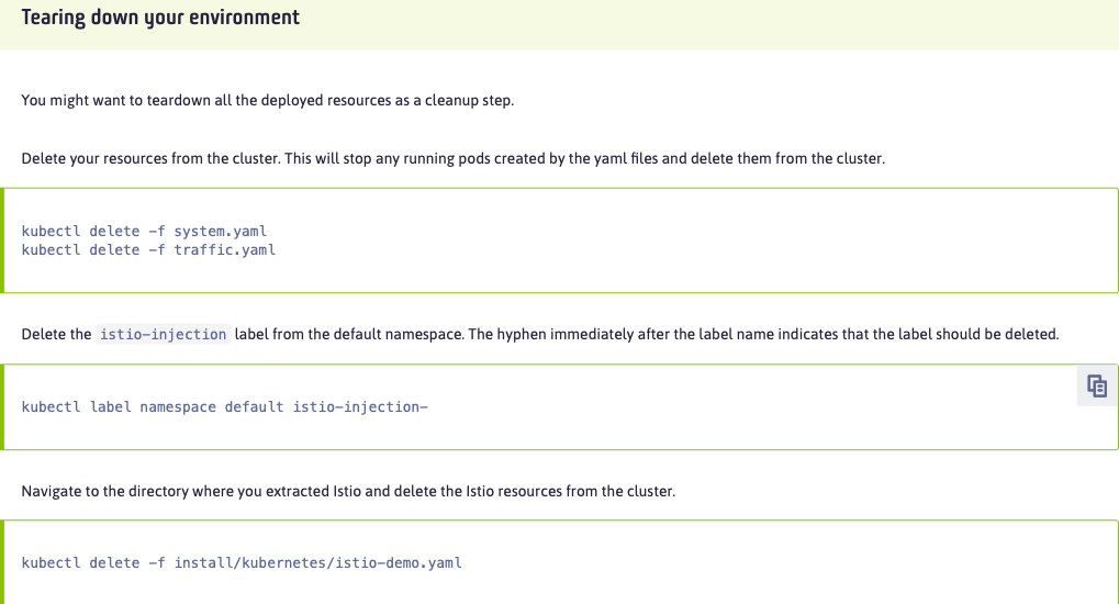 The instructions to delete resources at "Tearing down your environment" section are not clear ...