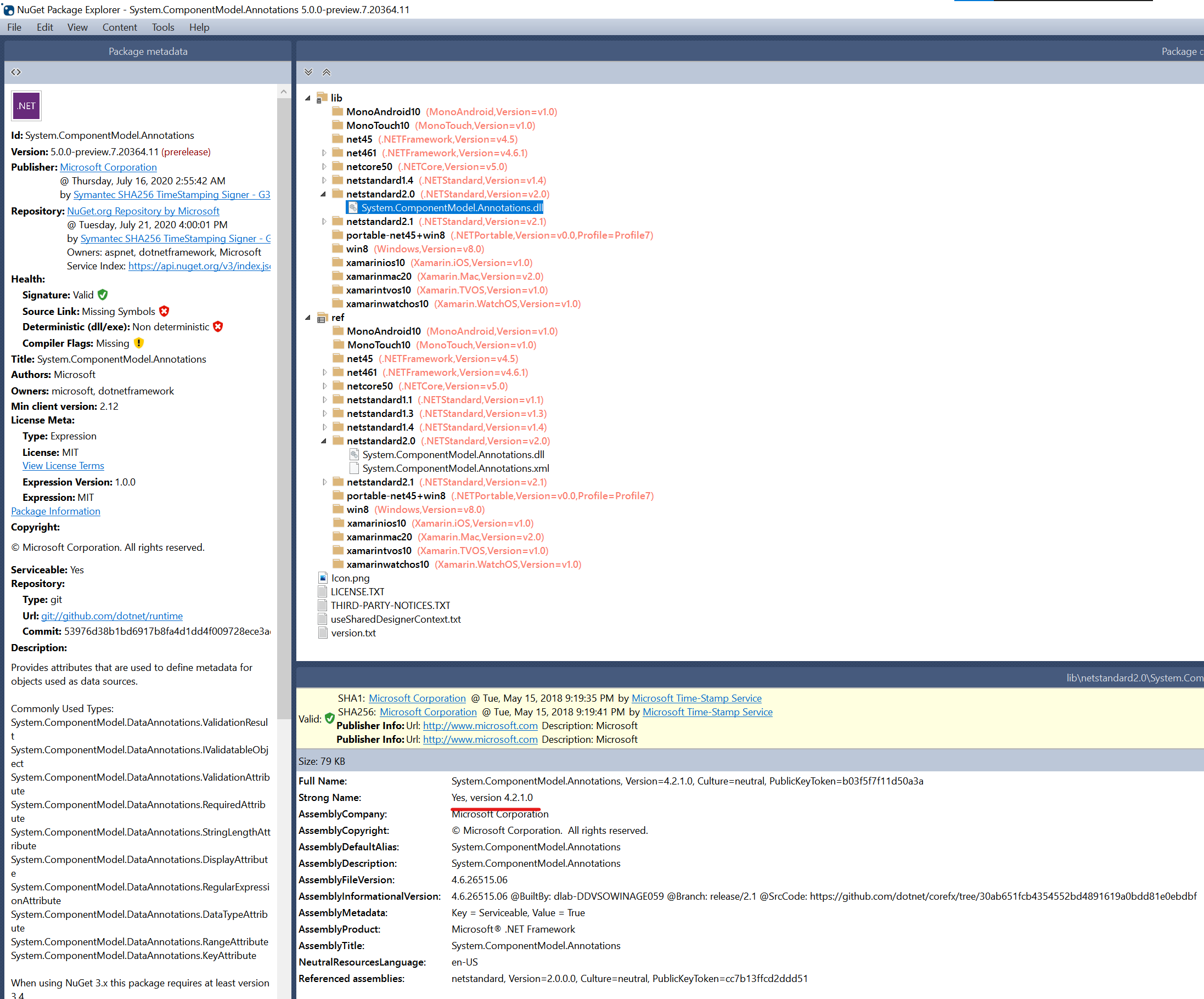 System.ComponentModel.Annotations.dll has different version for ref assemblies (netstandard2.0 ...