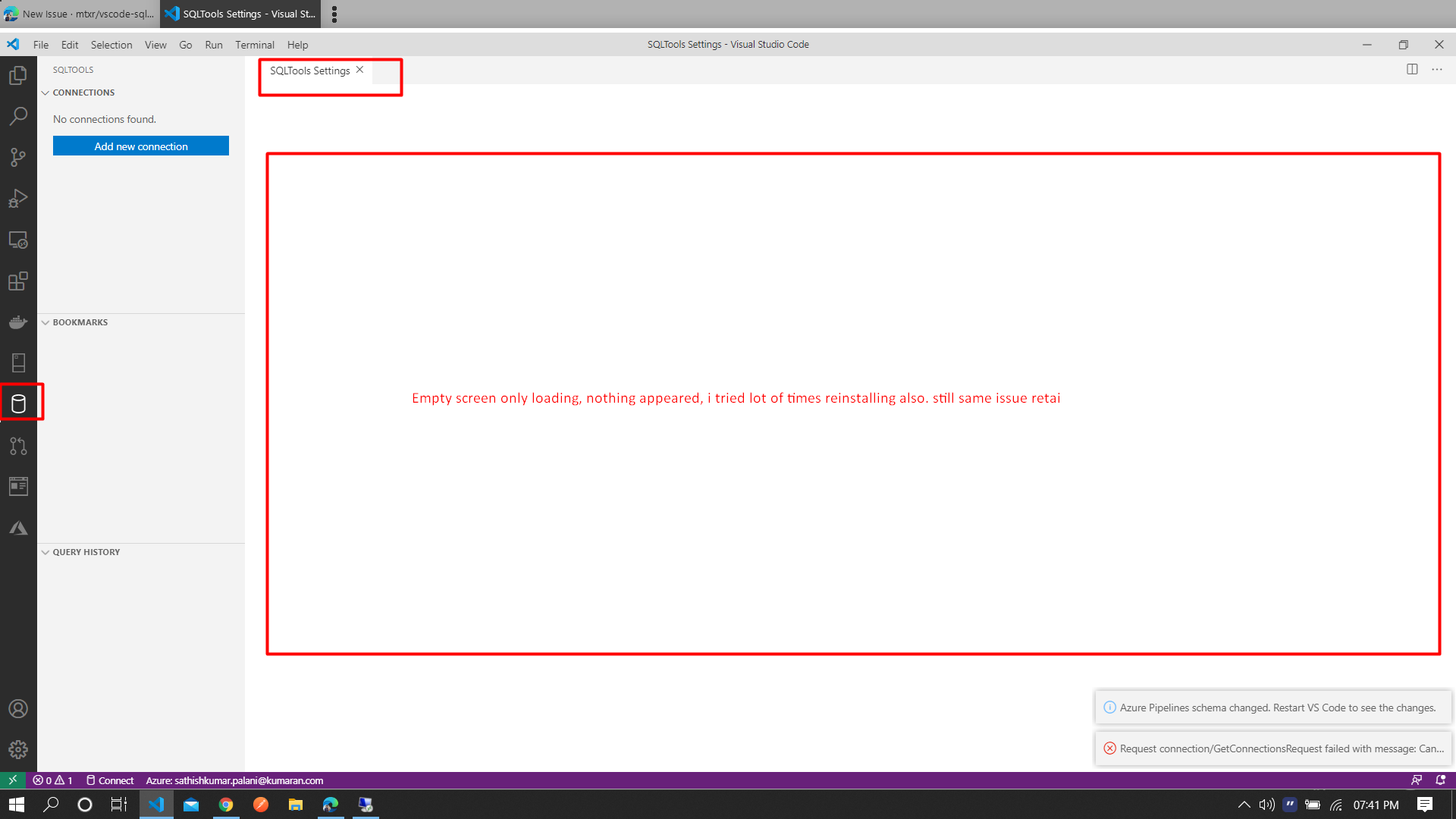 Blank Screen appearing after installed sqltools · Issue #639 · mtxr/vscode-sqltools · GitHub