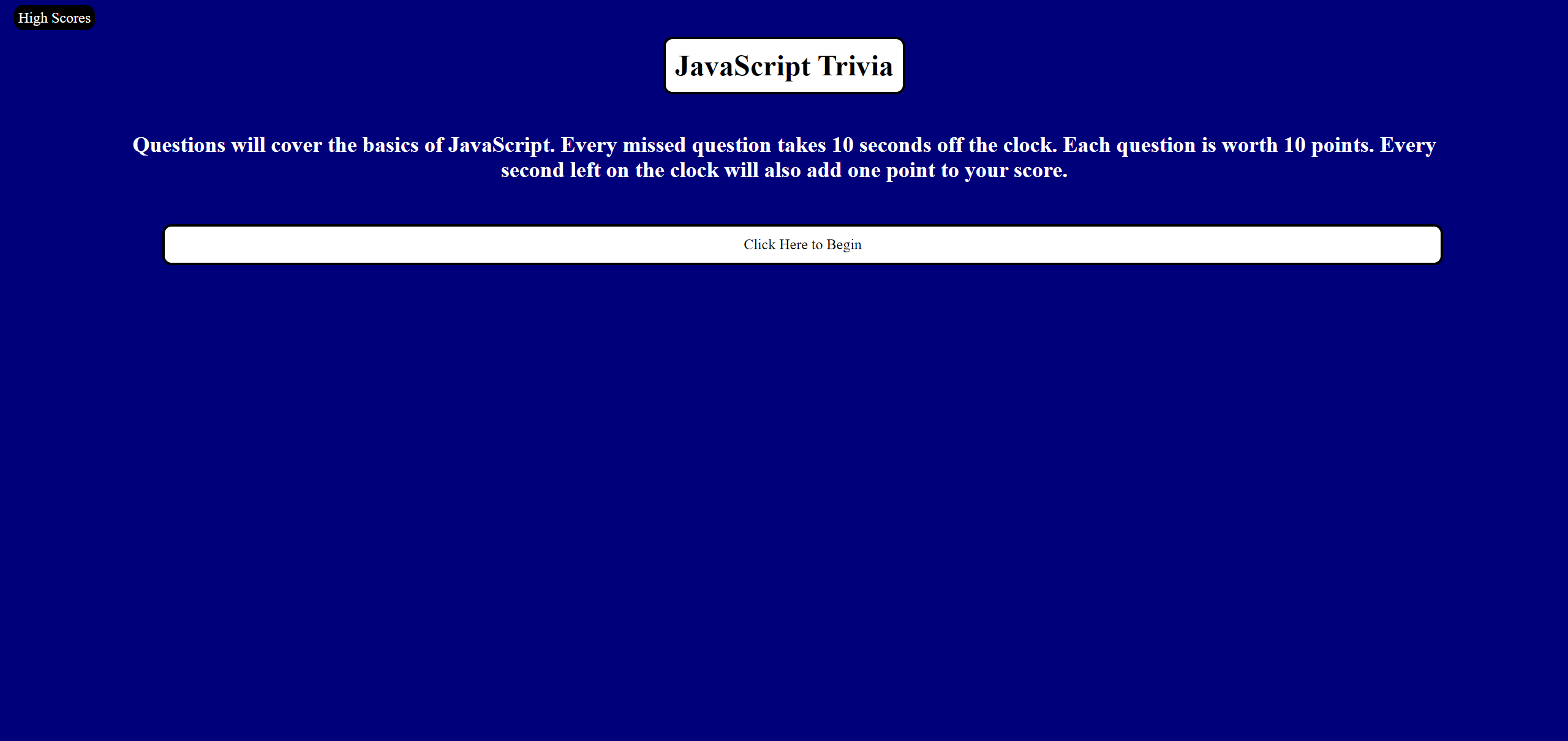 GitHub - dkempen98/JS-trivia: Timed quiz with high score tracking and a ...