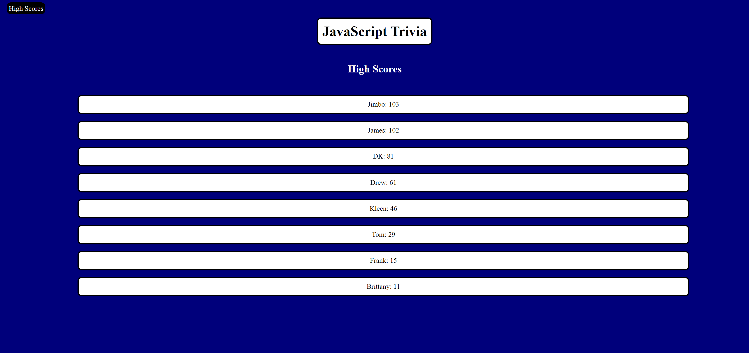 GitHub - dkempen98/JS-trivia: Timed quiz with high score tracking and a ...
