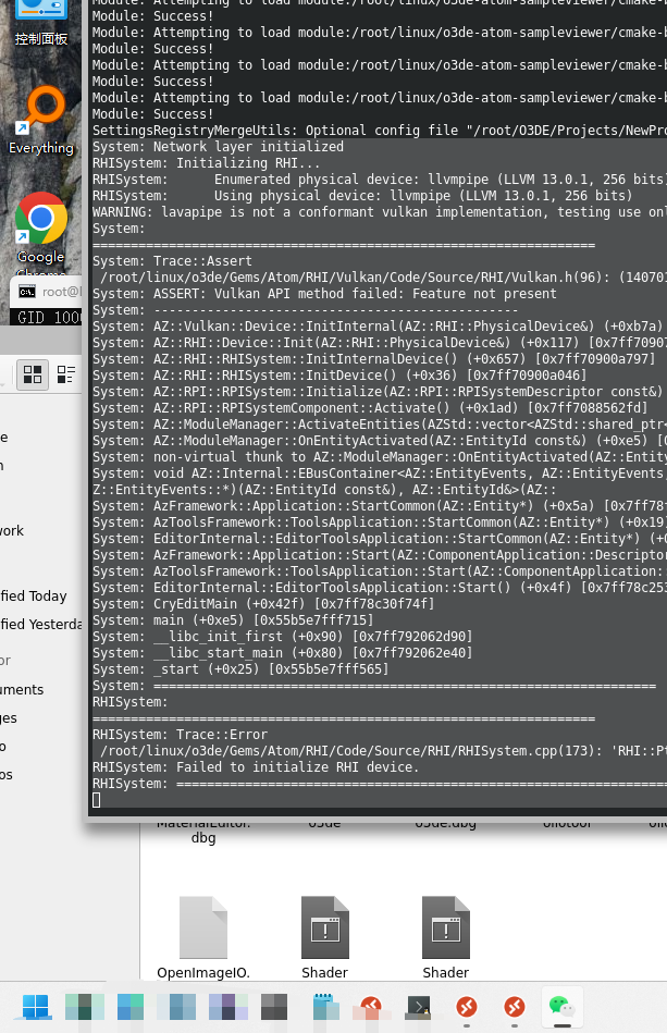 o3de-atom-sampleviewer showcase crash on linux (windows 11 wslg ),Failed to initialize RHI ...