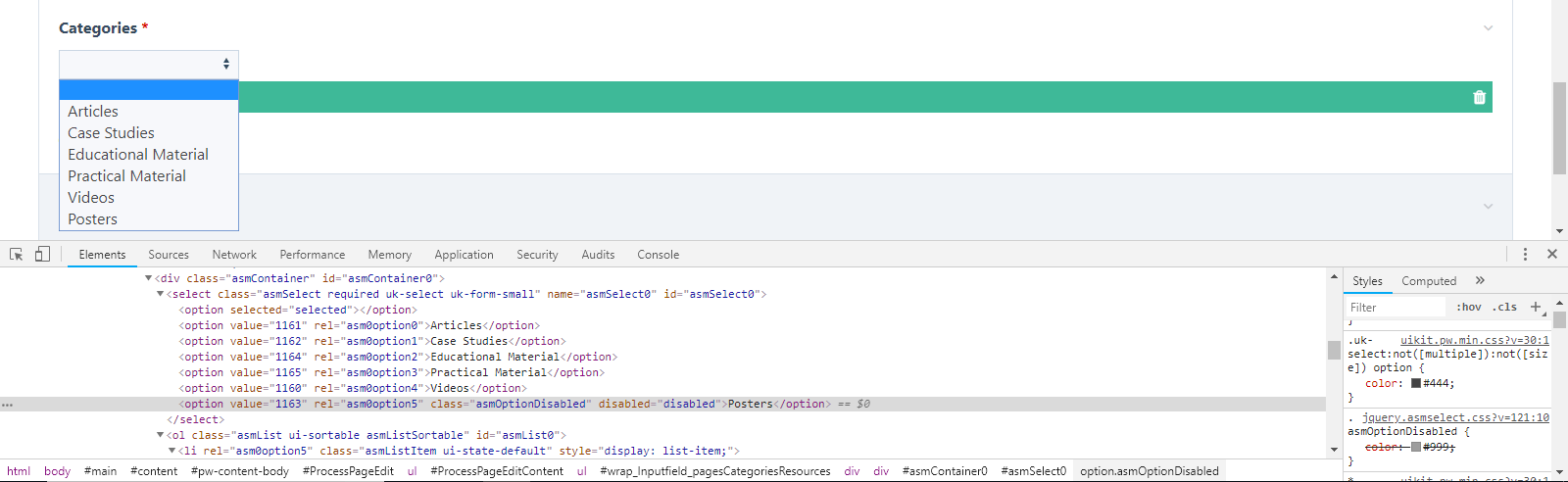 asmSelect - class="asmOptionDisabled" overridden by UIkit · Issue #749 · processwire/processwire ...