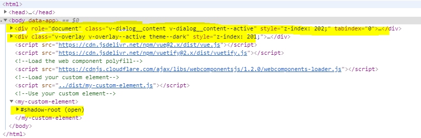 [Bug Report] Component in shadow-root is creating html elements outside shadow-root · Issue ...