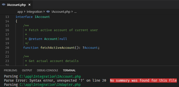 Cannot generate documentation for classes which have functions with return type declarations ...