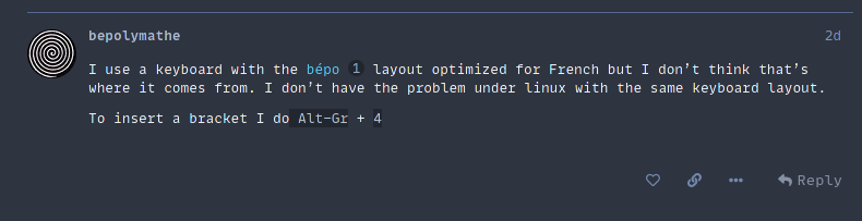 Double brackets become double parentheses for bepo and azerty layouts ...