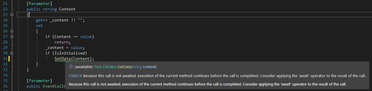 CkEditor.razor SetData() async · Issue #2 · ParadiseFallen/Blazor.CkEditor5 · GitHub