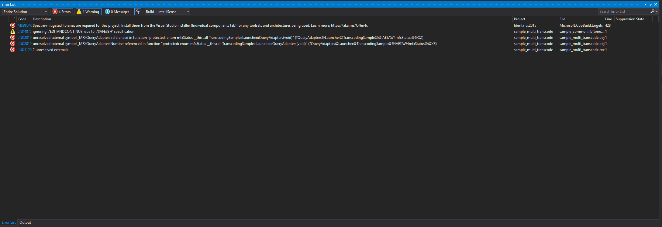 MSVS 2019 requires Spectre mitigated libs for build tools · Issue #1833 · Intel-Media-SDK ...