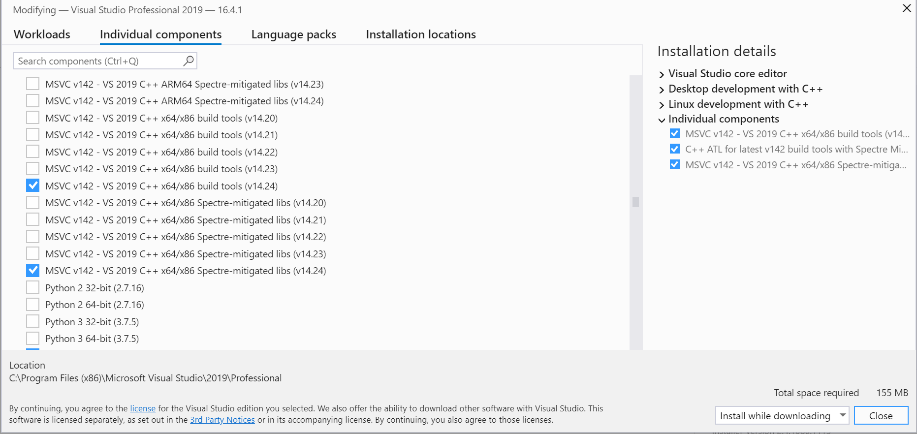 MSVS 2019 requires Spectre mitigated libs for build tools · Issue #1833 · Intel-Media-SDK ...