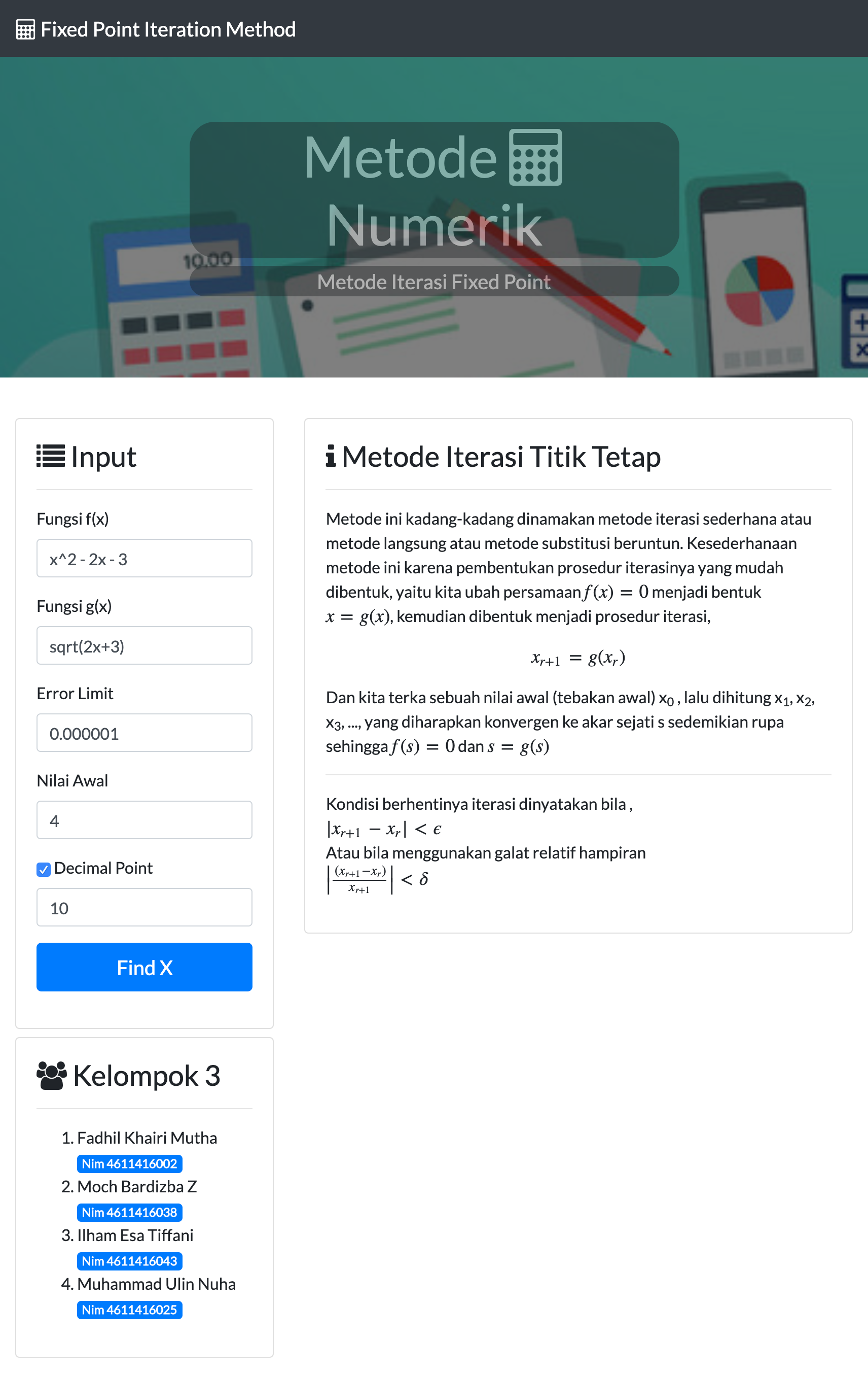 GitHub - Bawornibos/-Metode-Iterasi-Titik-Tetap: Fixed Point Iteration Method / Metode Iterasi ...