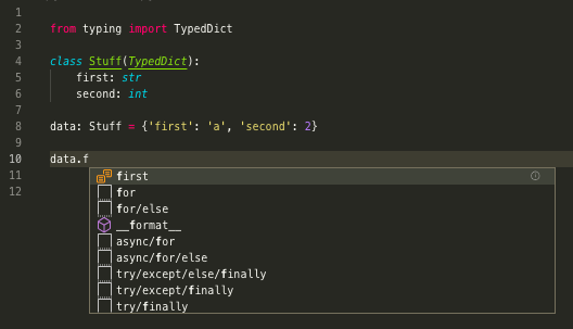 Autocomplete suggestions for TypedDict · Issue #308 · microsoft/pyright ...