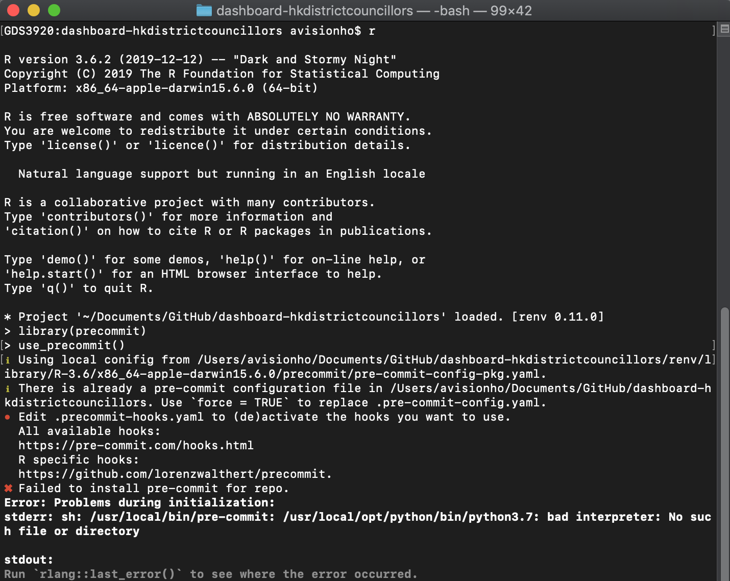 Add pre-commit hooks · Issue #17 · Hong-Kong-Districts-Info/dashboard-hkdistrictcouncillors · GitHub