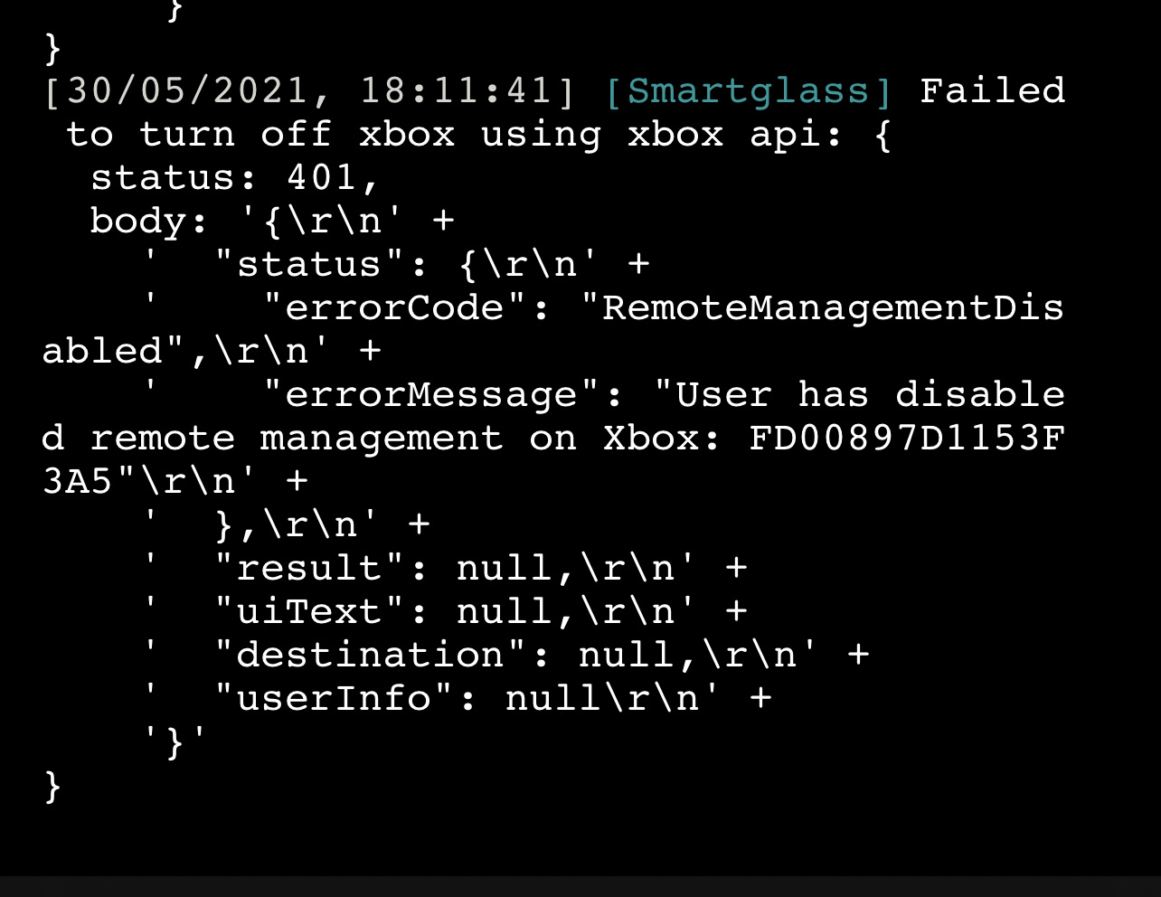 Turn off not work · Issue #30 · unknownskl/homebridge-smartglass · GitHub