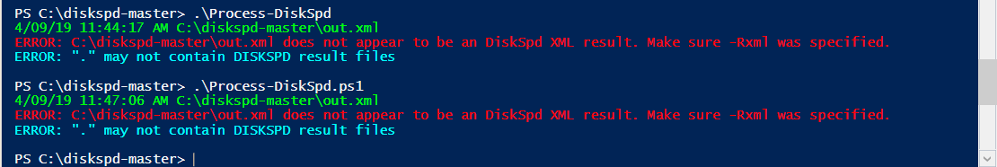 ERROR: "." may not contain DISKSPD result files · Issue #93 · microsoft/diskspd · GitHub