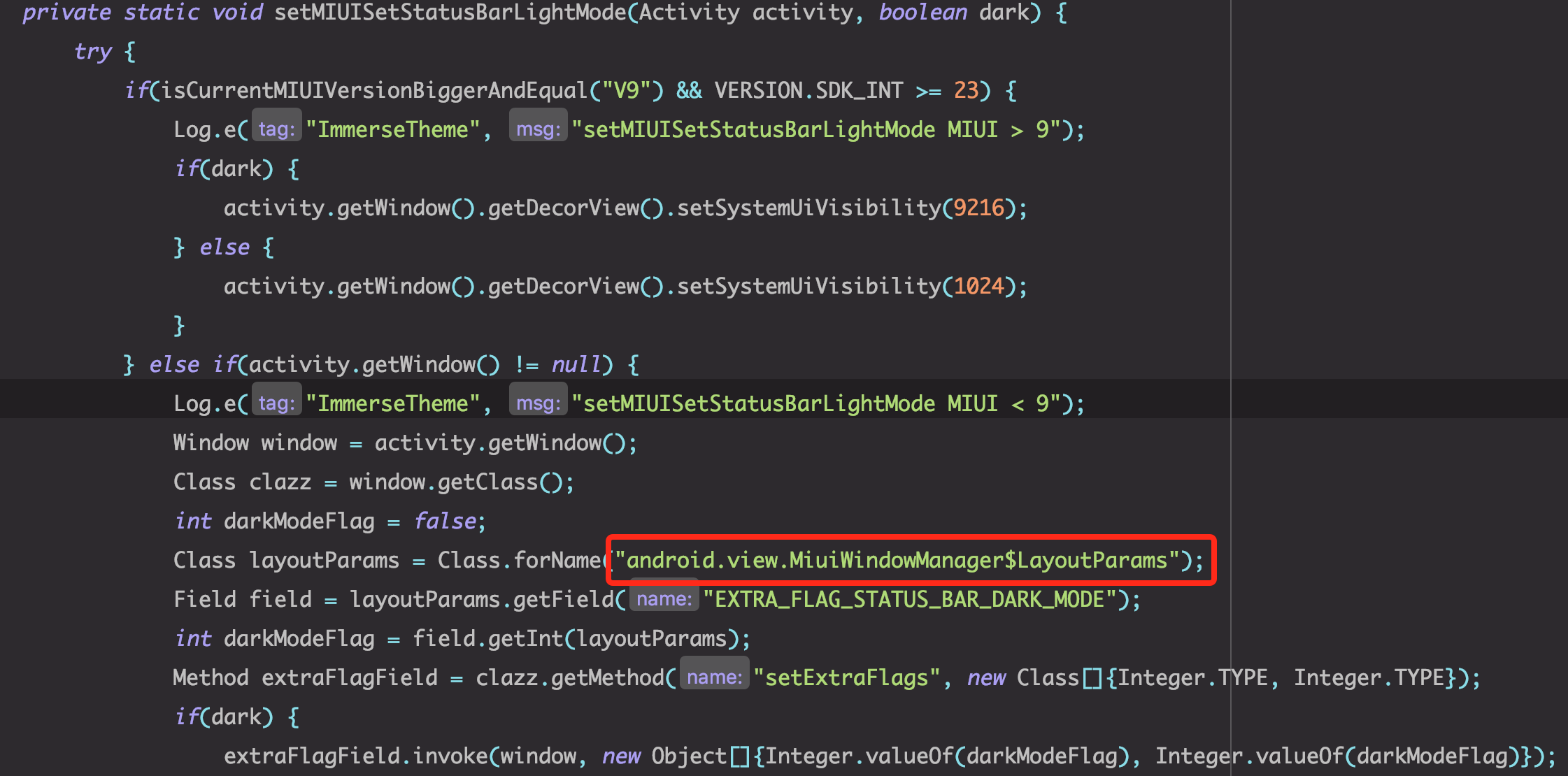 Utils.setMIUISetStatusBarLightMode(Activity activity, boolean dark)方法中有 ...
