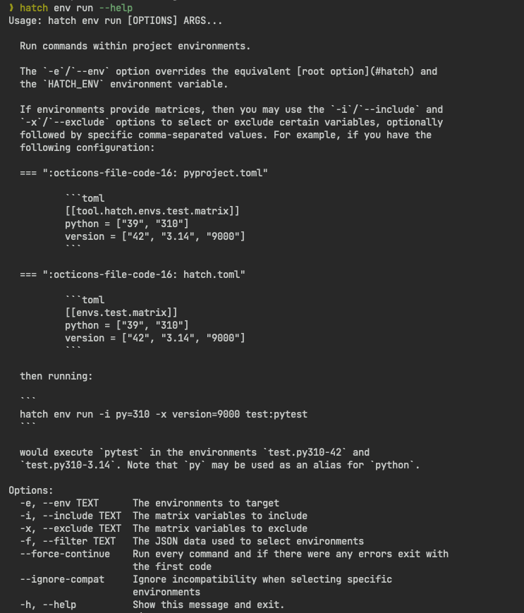 Unformatted CLI help output · Issue #637 · pypa/hatch · GitHub