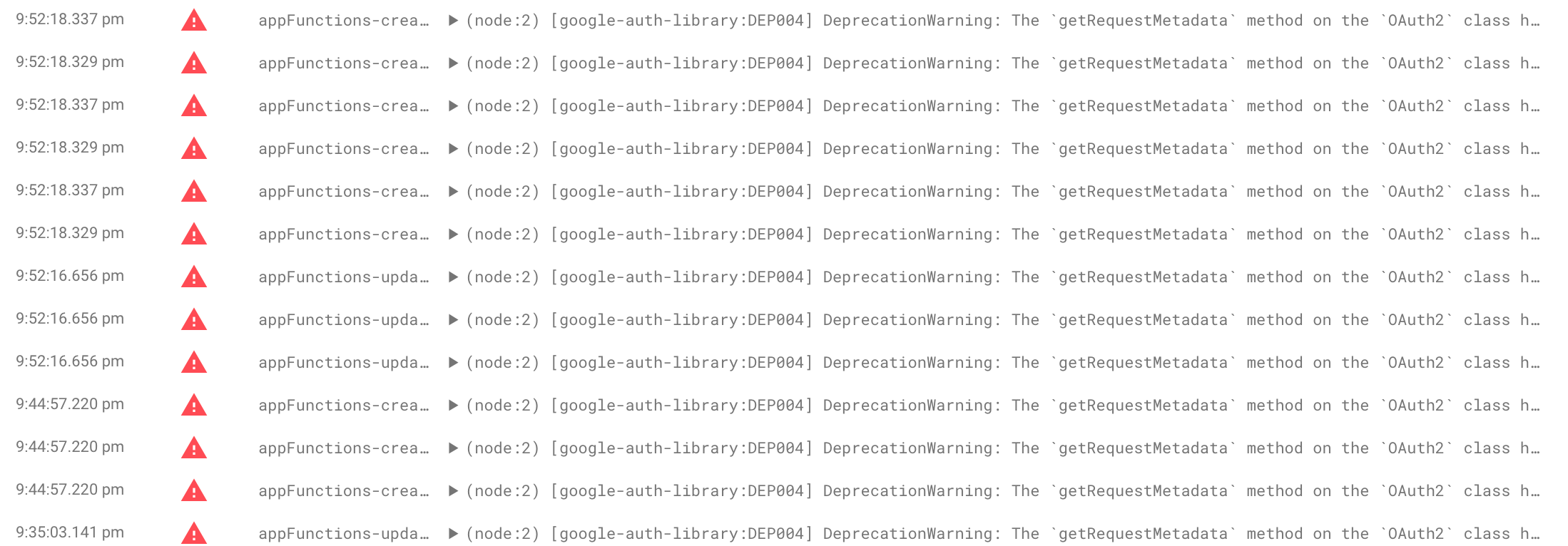 error: (node:38507) [google-auth-library:DEP004] DeprecationWarning · Issue #376 · firebase ...