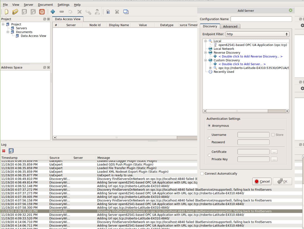 UAExpert error while Connecting to simple Server · Issue #4021 · open62541/open62541 · GitHub