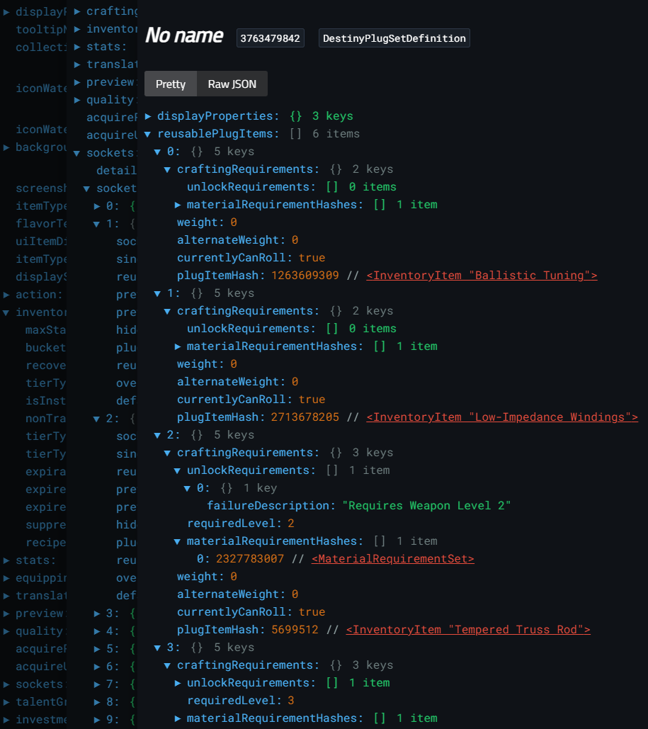 PlugSets do not contain CraftingRequirements for Hafts, Magazines, etc · Issue #1629 · Bungie ...