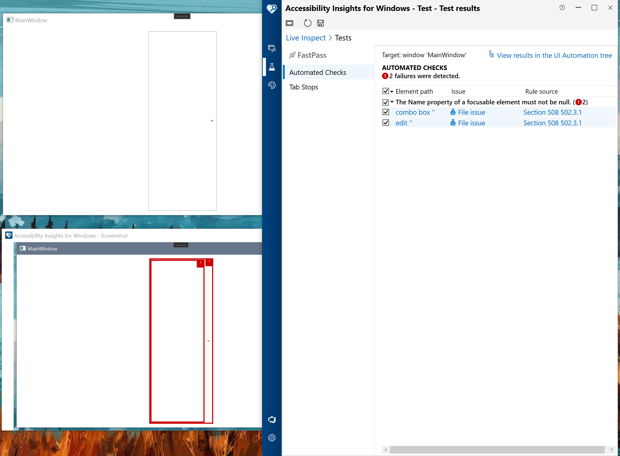 [A11Y] Editable ComboBox flagged with 'Name property of a focusable element must not be null ...