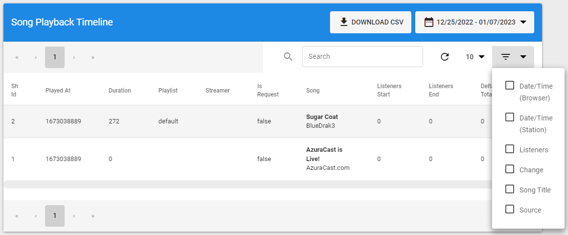 Raw data from database displayed when no columns checked on Song ...