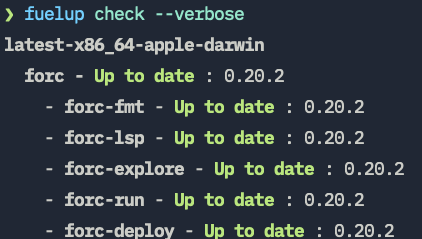 Update `fuelup check --verbose` to print `forc-client` · Issue #145 · FuelLabs/fuelup · GitHub