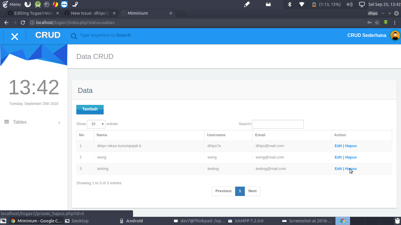 GitHub - dhiyo7/Tugas1-WebProgramming2: Tugas Crud Sederhana Menggunakan MySqli