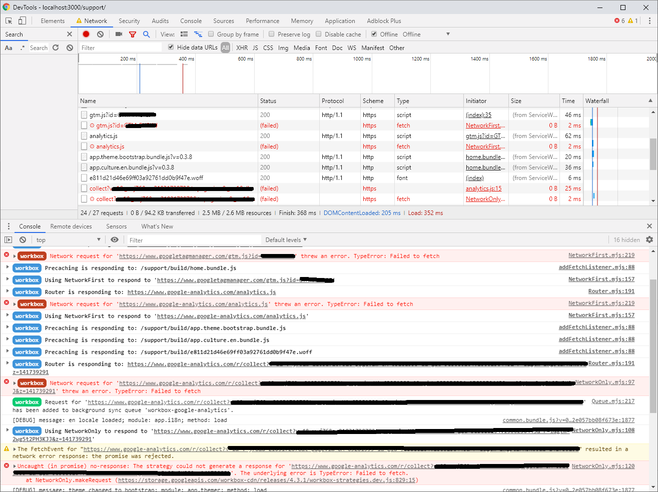 Multiple errors in console when setting offlineGoogleAnalytics in webpack-workbox-plugin ...