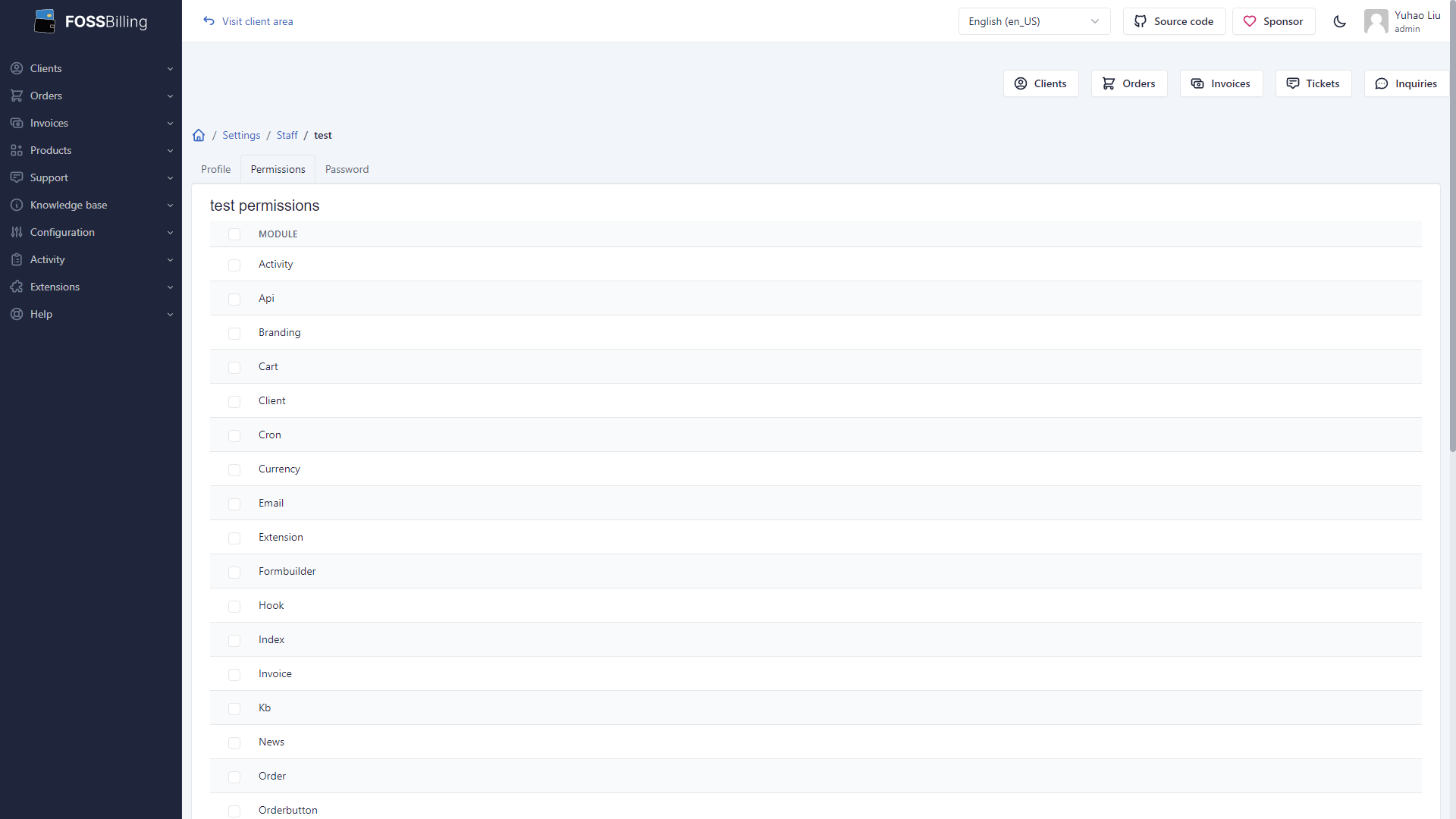 [Bug] Staff permissions not working · Issue #727 · FOSSBilling/FOSSBilling · GitHub