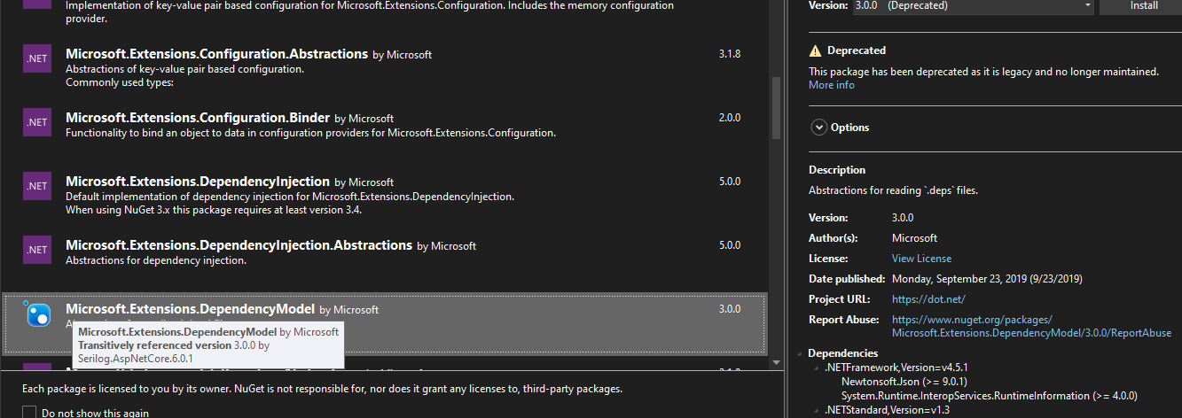 Request For Version Update To Remove Deprecated Dependencies · Issue 1752 · Serilog Serilog