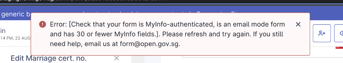 Disable or hide duplicate field button in builder when MyInfo field limit has been reached ...