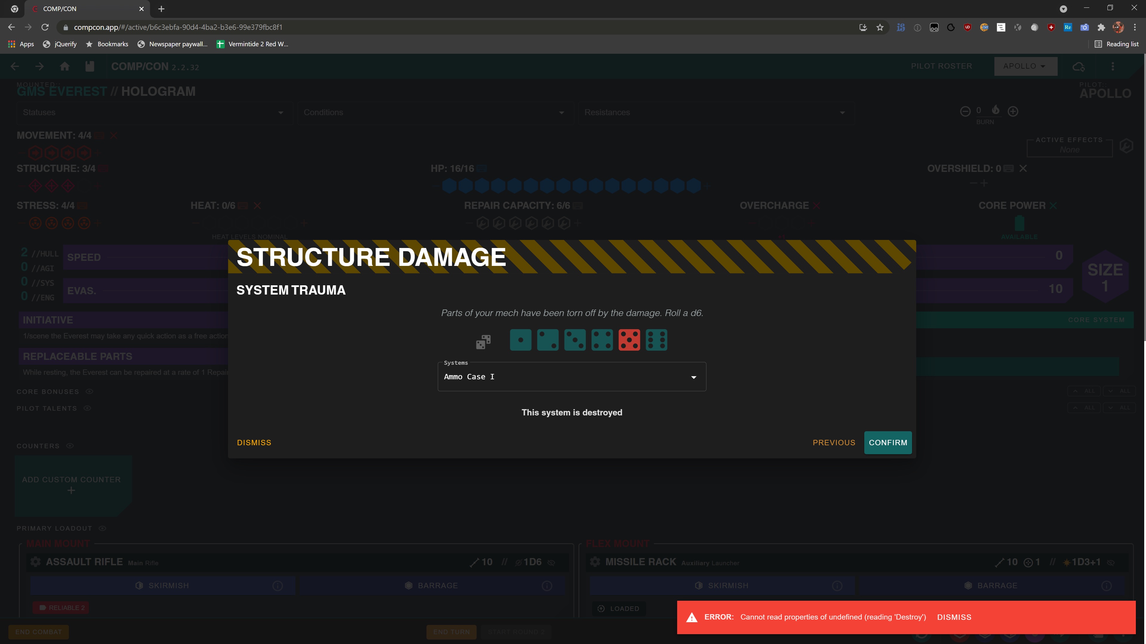[BUG] Cannot destroy Ammo Case via System Trauma · Issue #1749 · massif-press/compcon · GitHub